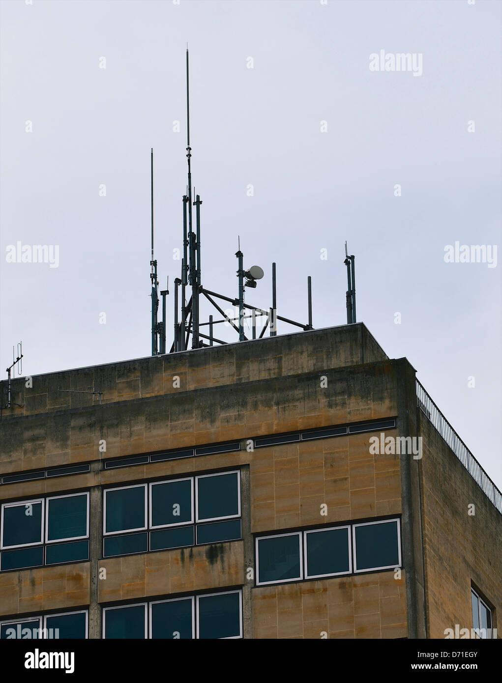 Telephone Communications mast on Building Stock Photo - Alamy