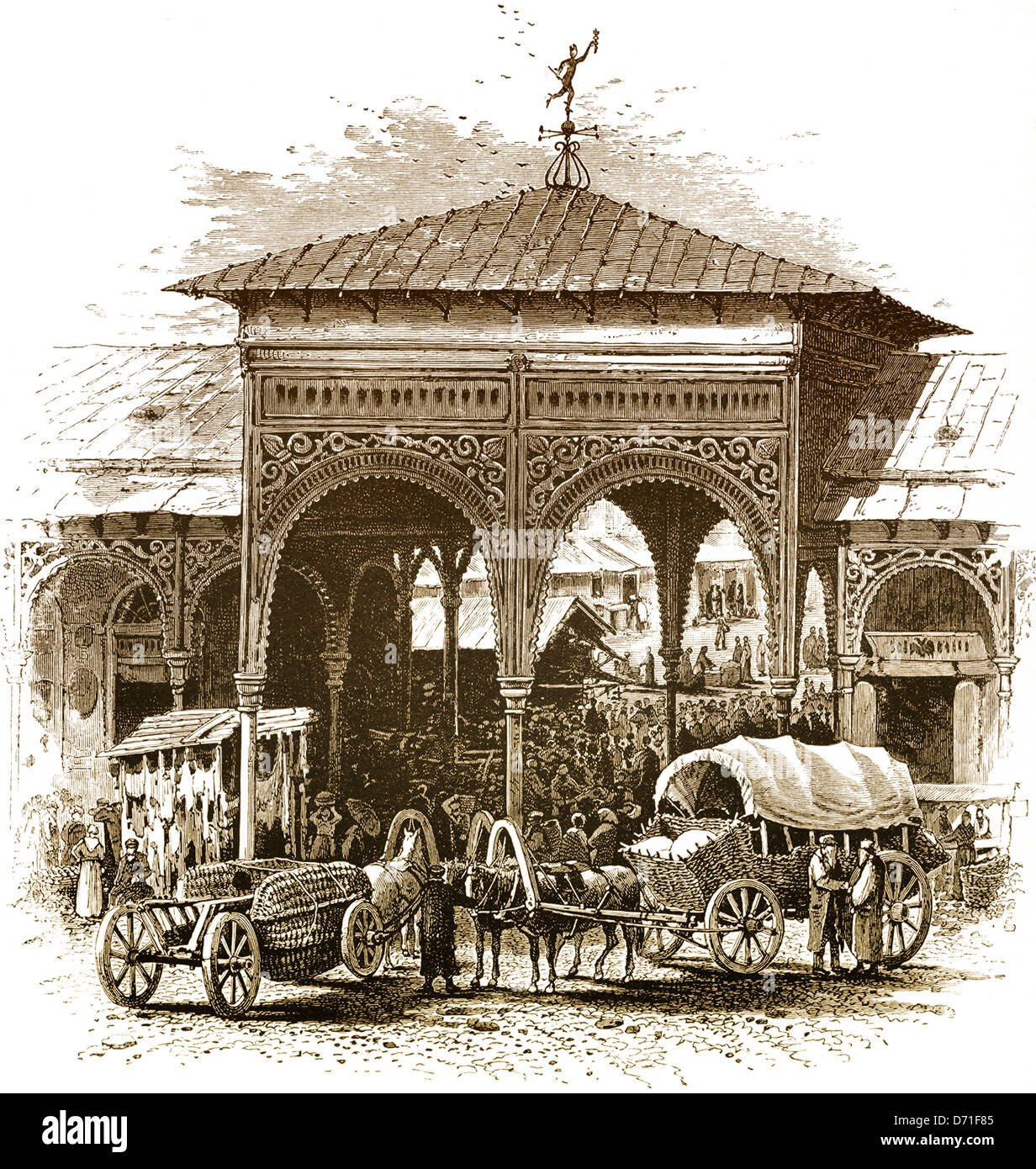 Historical drawing, Jewish market of Warsaw, 19th Century, Poland ...