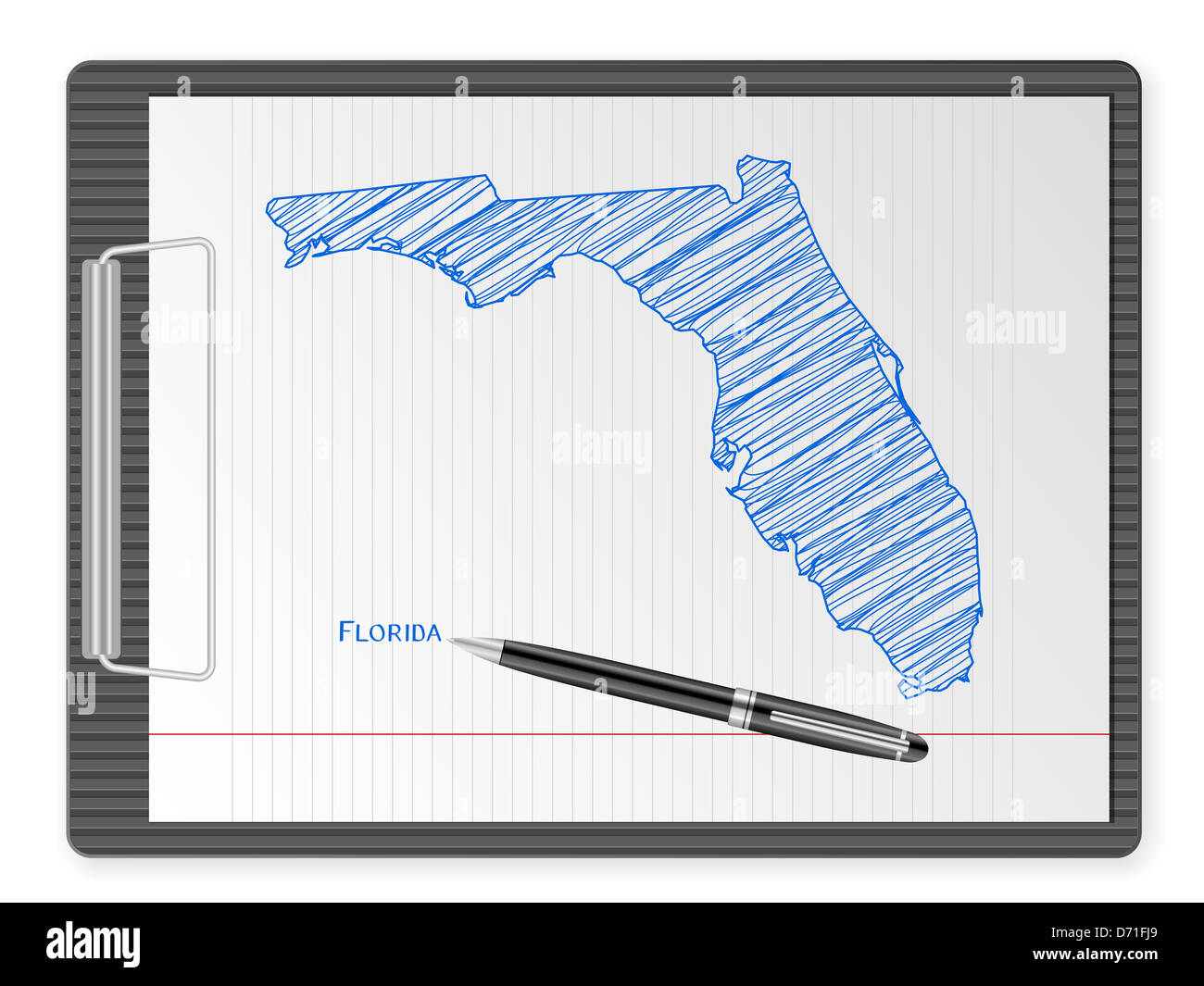 Clipboard with drawing Florida map. Vector illustration Stock Photo - Alamy