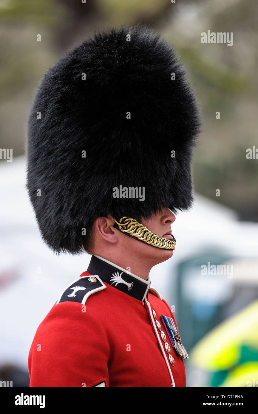 Coldstream guard in ceremonial dress and bearskin at the Virgin London ...
