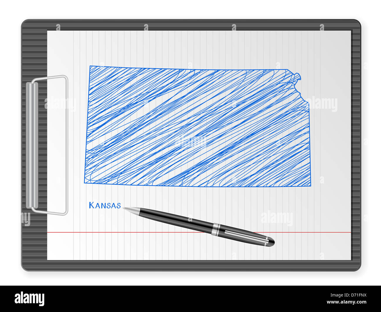 Clipboard with drawing Kansas map. Vector illustration Stock Photo - Alamy