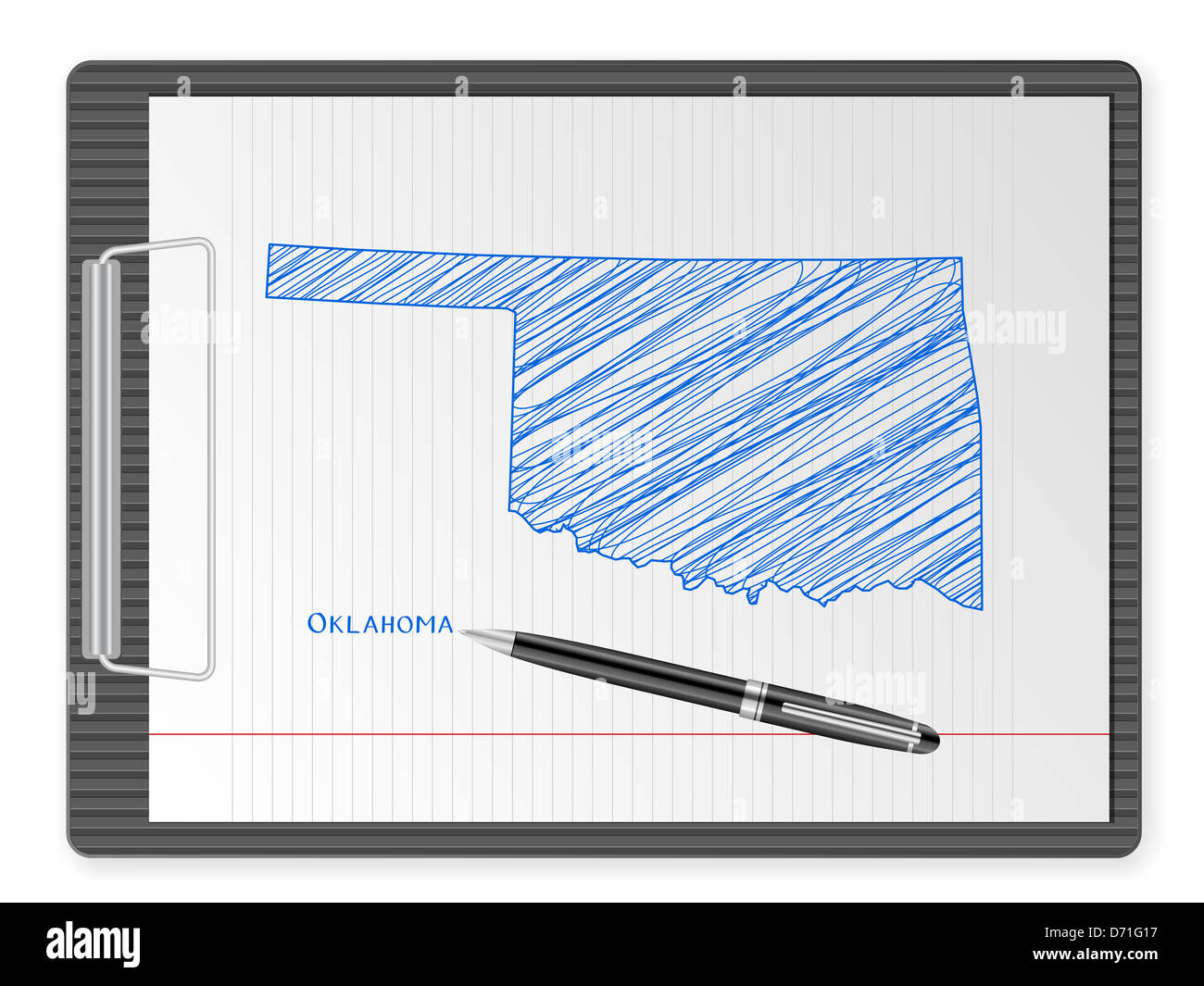 Clipboard with drawing Oklahoma map. Vector illustration Stock Photo ...