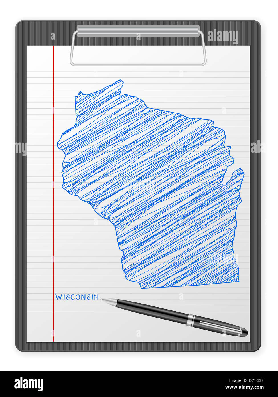 Clipboard with drawing Wisconsin map. Vector illustration Stock Photo ...