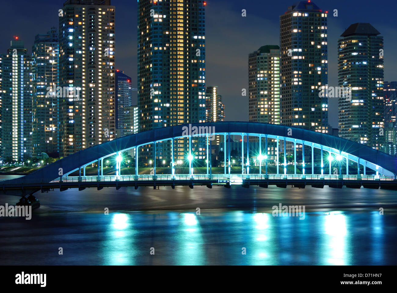 scenic Eitai bridge over Sumida river at night time, Tokyo Japan Stock ...