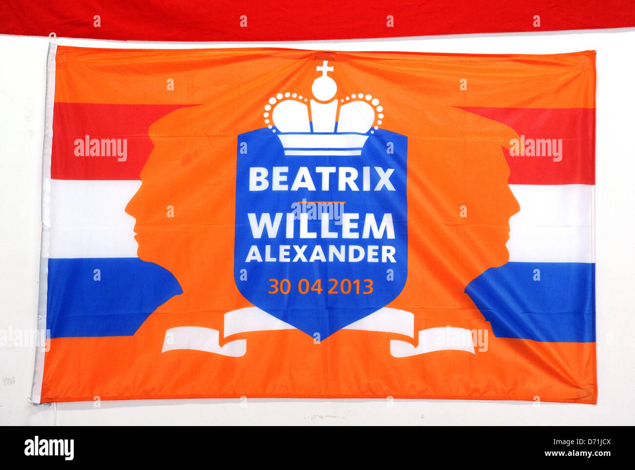 A flag with the likeness of Queen Beatrix and Crown Prince Willem ...