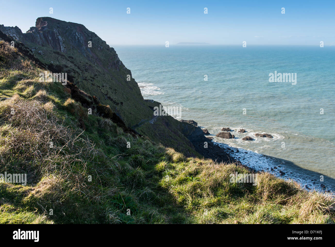 Hartland Point, Hartland, North Devon, England. The coast with Lundy ...