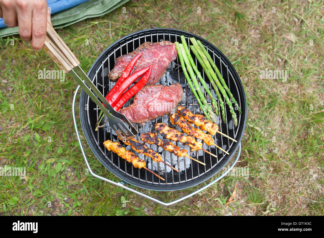 Meat And Veggies Cooking On Barbecue Stock Photo - Alamy