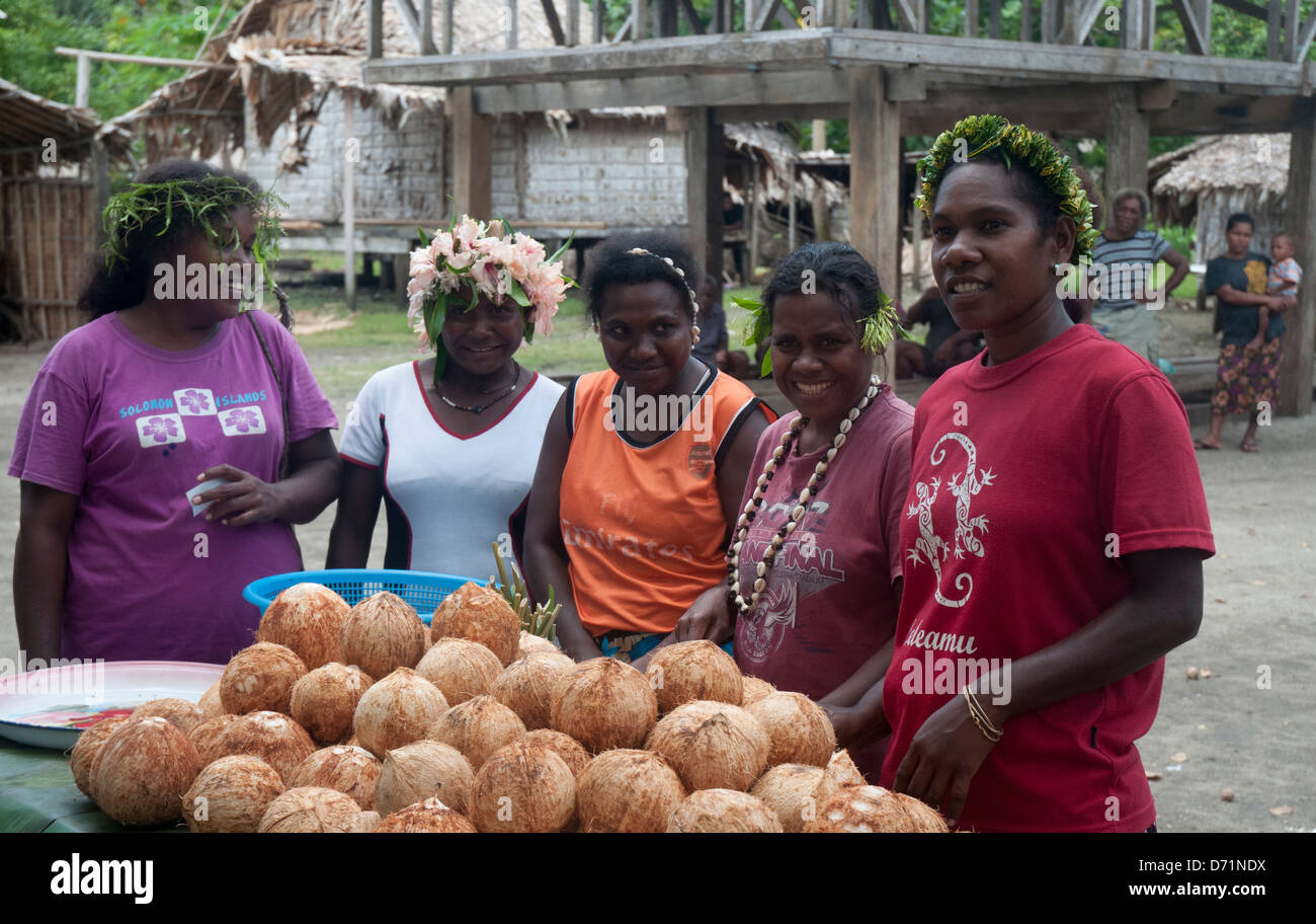 Women of Anuta in Makira (San Cristobal) province welcome visitors to ...