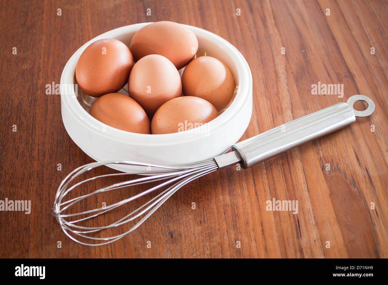 Fresh chicken eggs and hand mixer for beating Stock Photo - Alamy