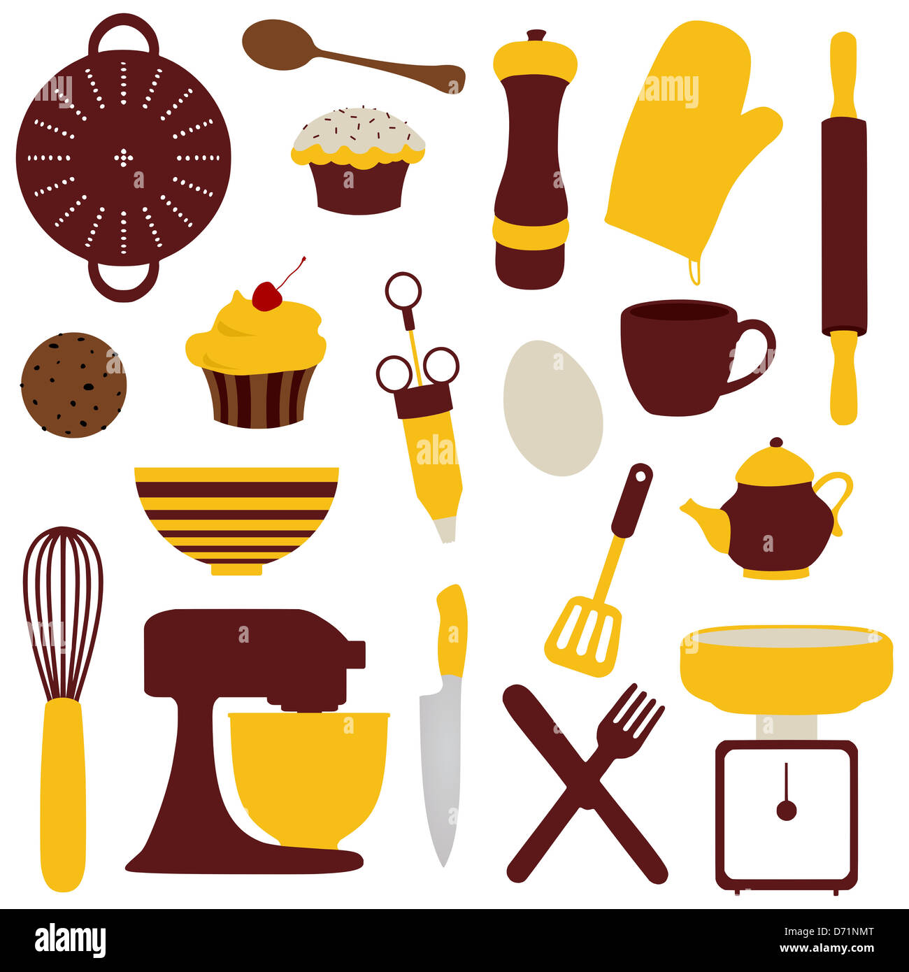 Illustration of many kitchen related items Stock Photo - Alamy