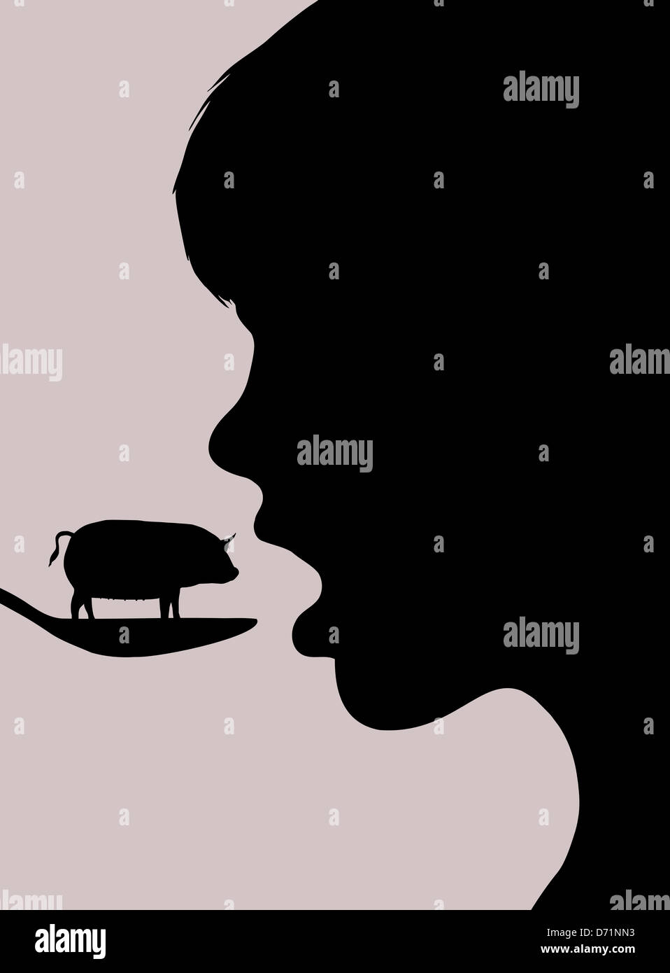 Illustration of a person eating a pig Stock Photo - Alamy