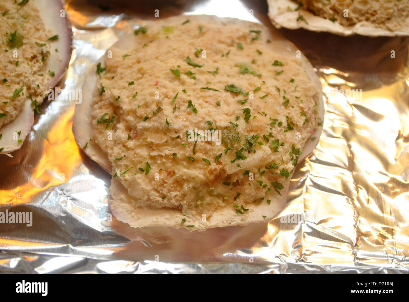 Cooking Raw Stuffed Scallop Shells Stock Photo - Alamy