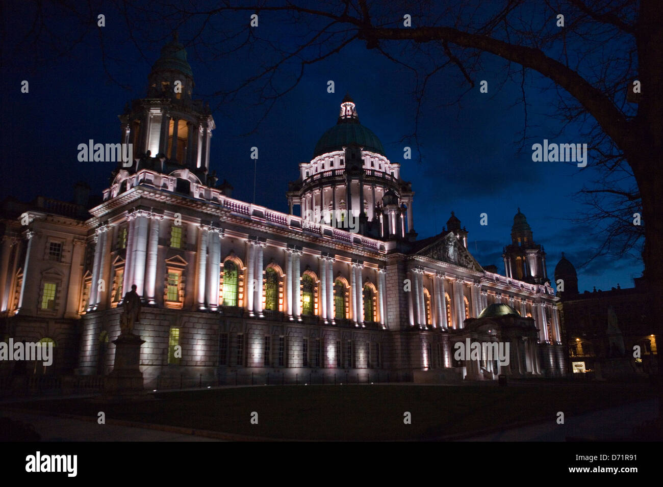 Belfast City Hall Lit up at night Stock Photo - Alamy