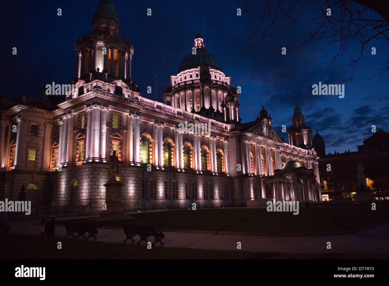Belfast City Hall Lit up at night Stock Photo - Alamy
