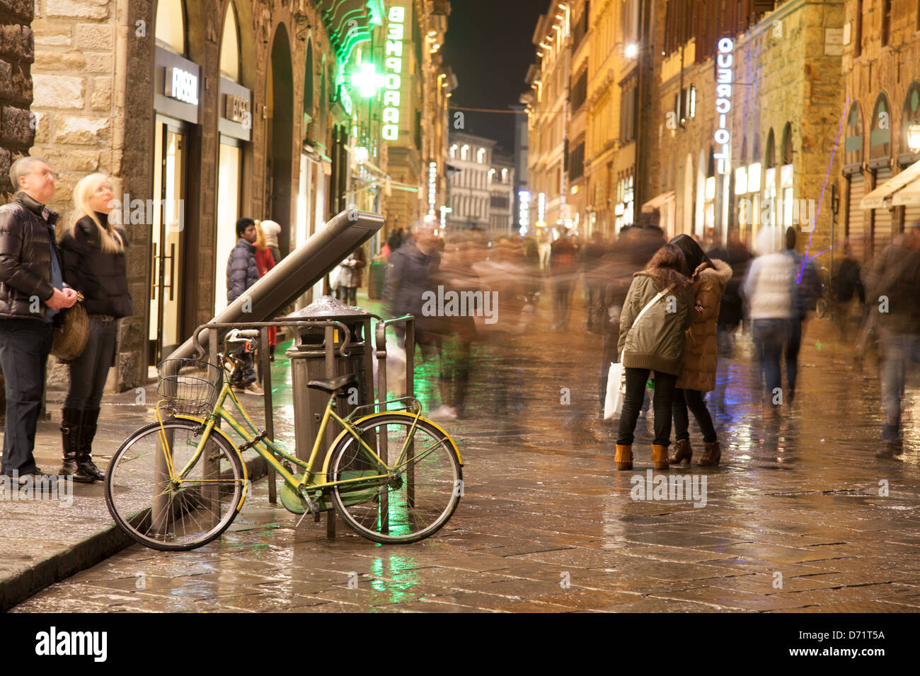 Via de Calzaiuoli Street, Florence, Italy, Illuminated at Night Stock ...