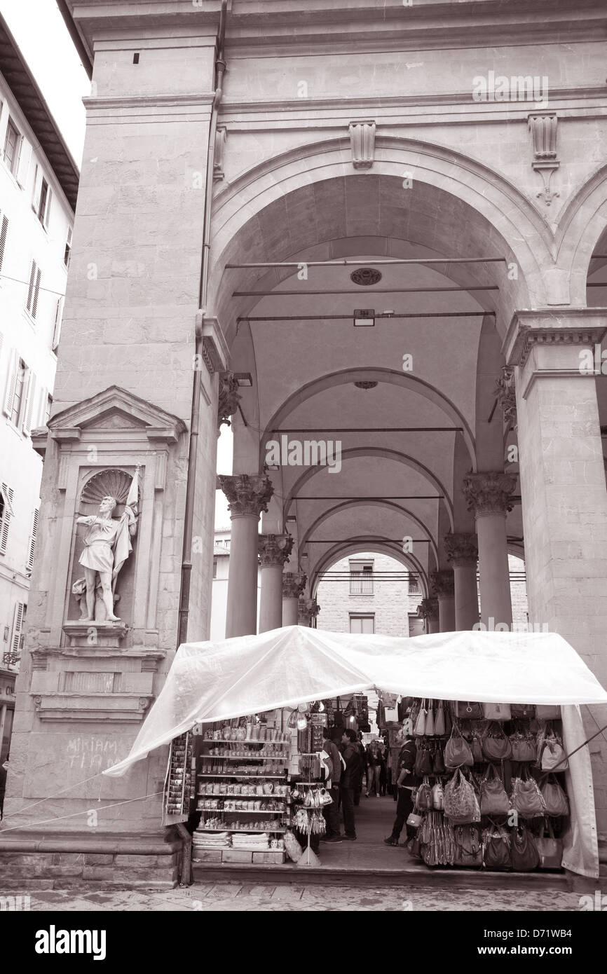Mercato Nuovo - New Market, Florence; Italy in Black and White Sepia ...
