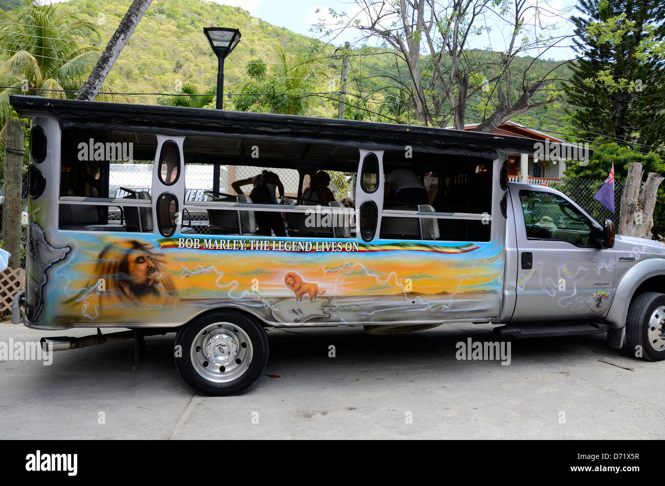 Bob Marley decorated taxi bus in Tortola, British Virgin Islands Stock ...