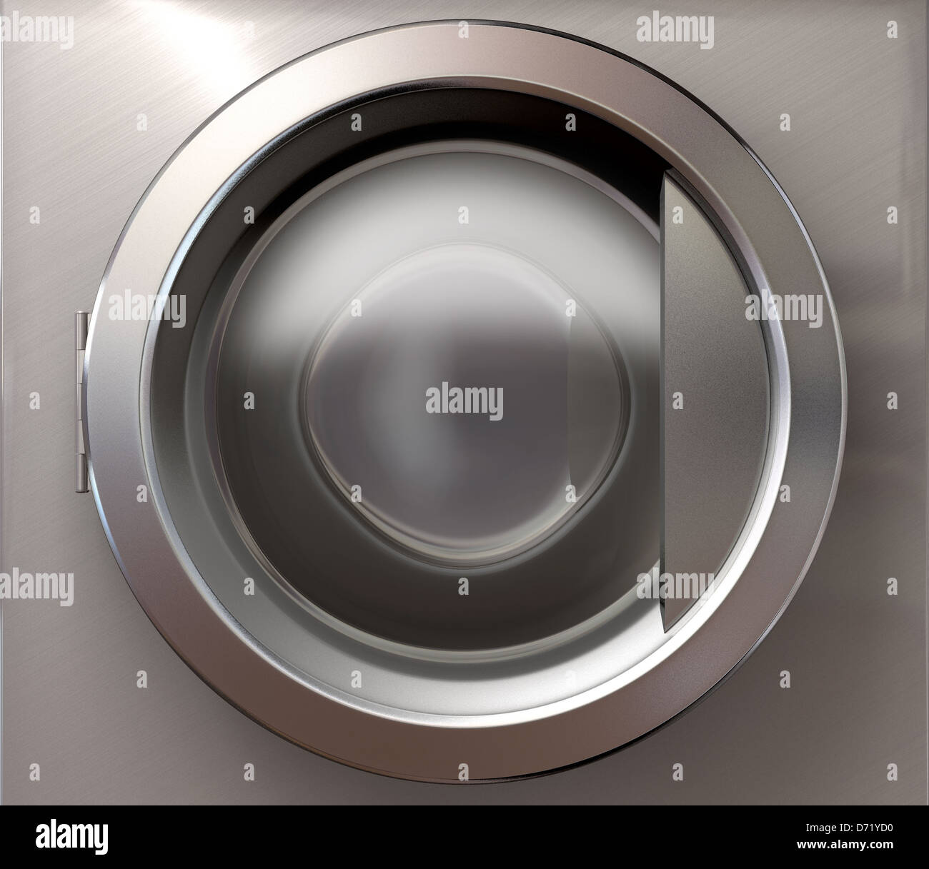 A closeup of a door of a regular brushed metal washing machine Stock ...