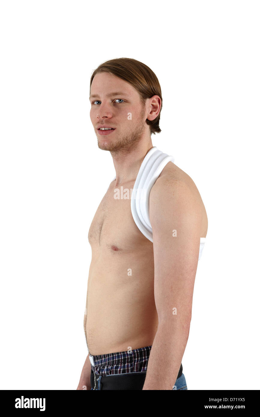 Man with a bandage on his back. Bandage for clavicle fractures, side ...