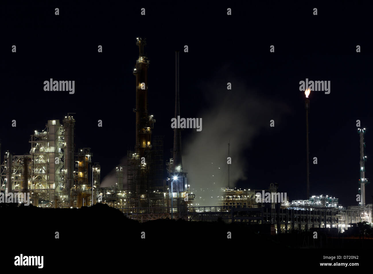 Night View of an Oil Refinery Plant. Horizontal shot Stock Photo - Alamy