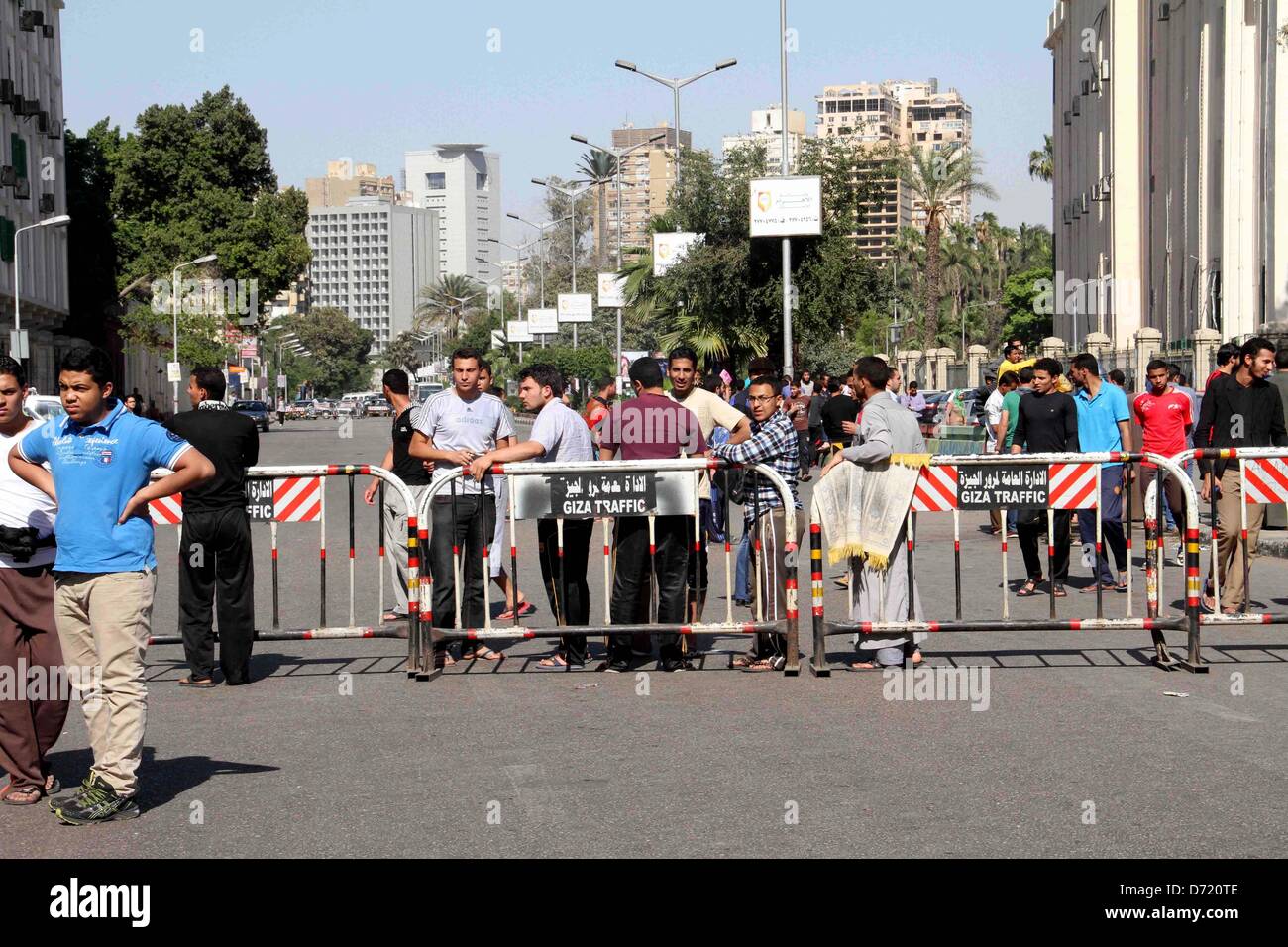 April 26, 2013 - Cairo, Cairo, Egypt - Egyptian students of Cairo University block the road in ...