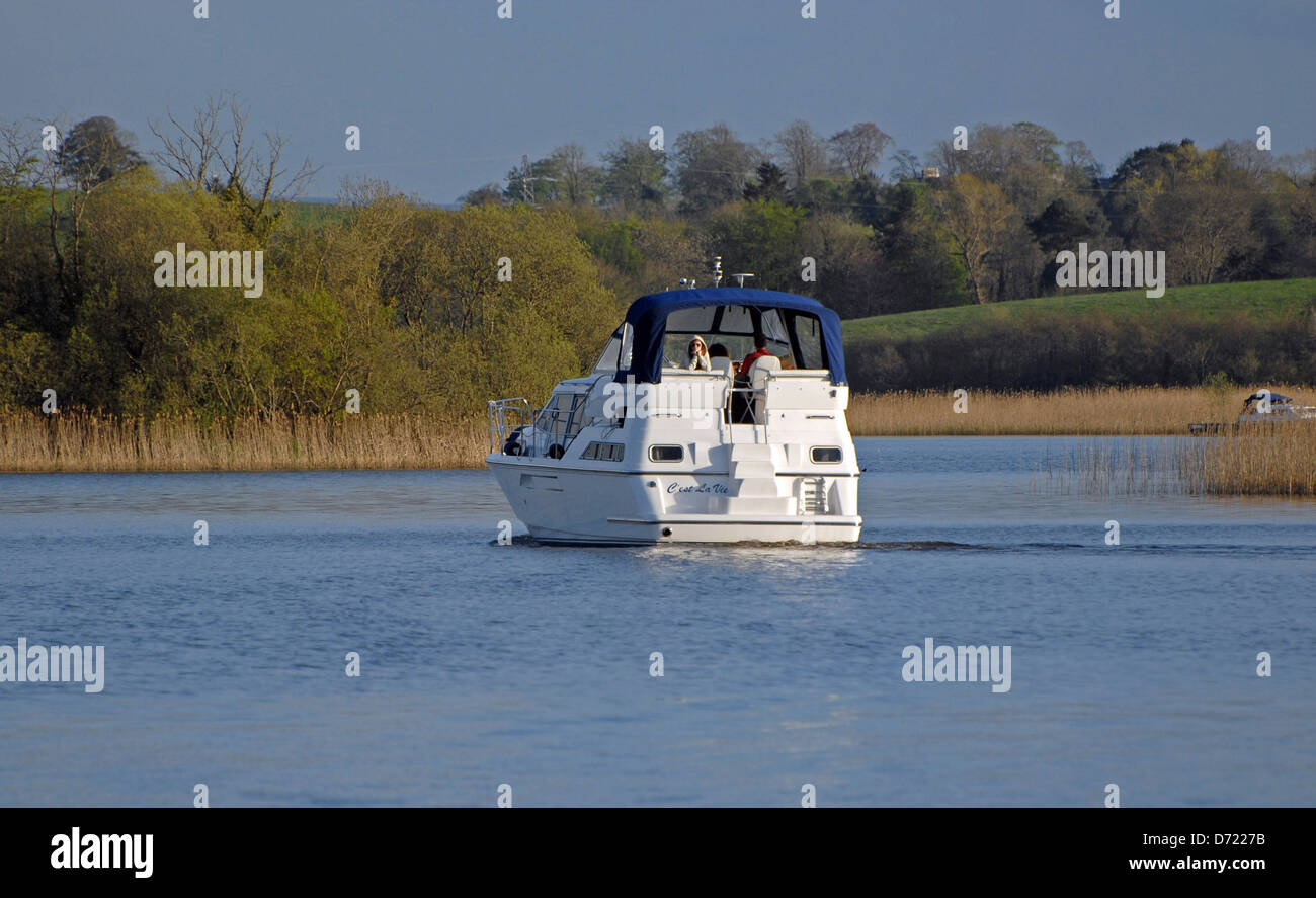 Boat cruiser on Lower Lough Erne, County Fermanagh, Northern Ireland ...