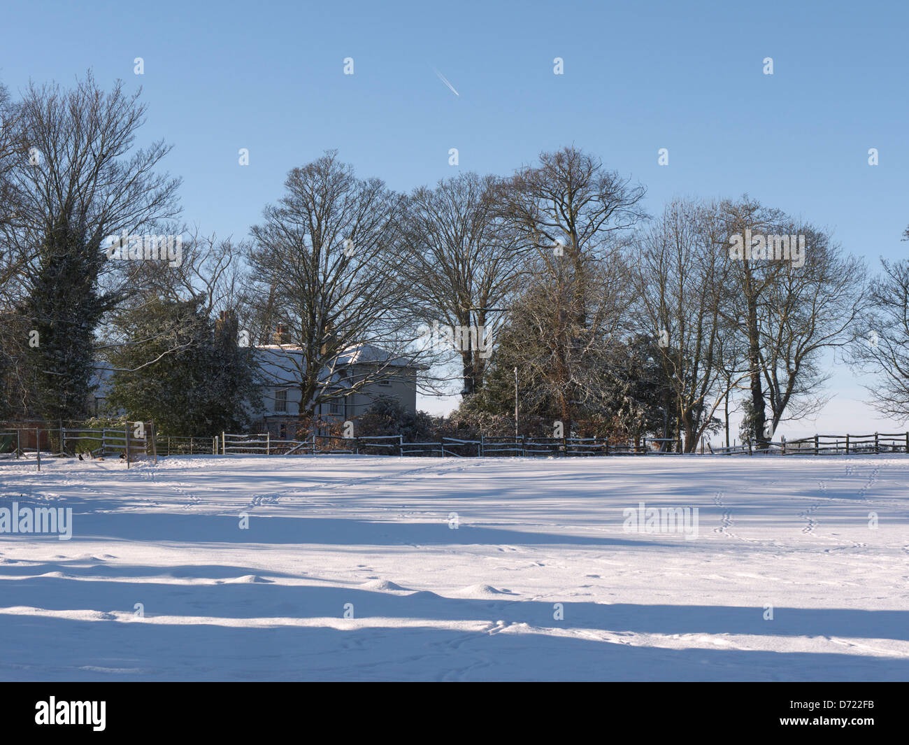 View across snowy fields Stock Photo - Alamy