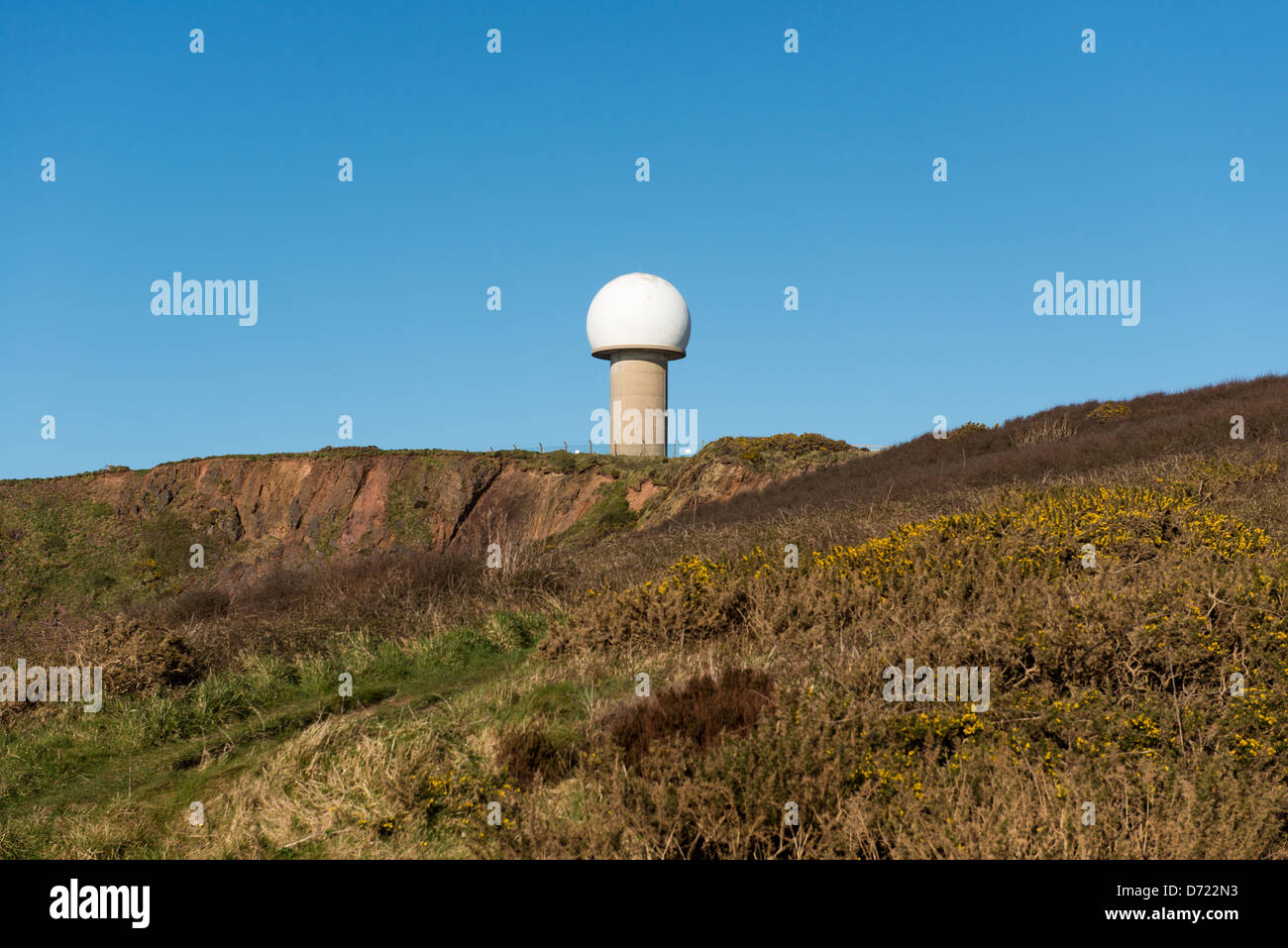 Hartland Point, North Devon coast with the air traffic control rotor ...