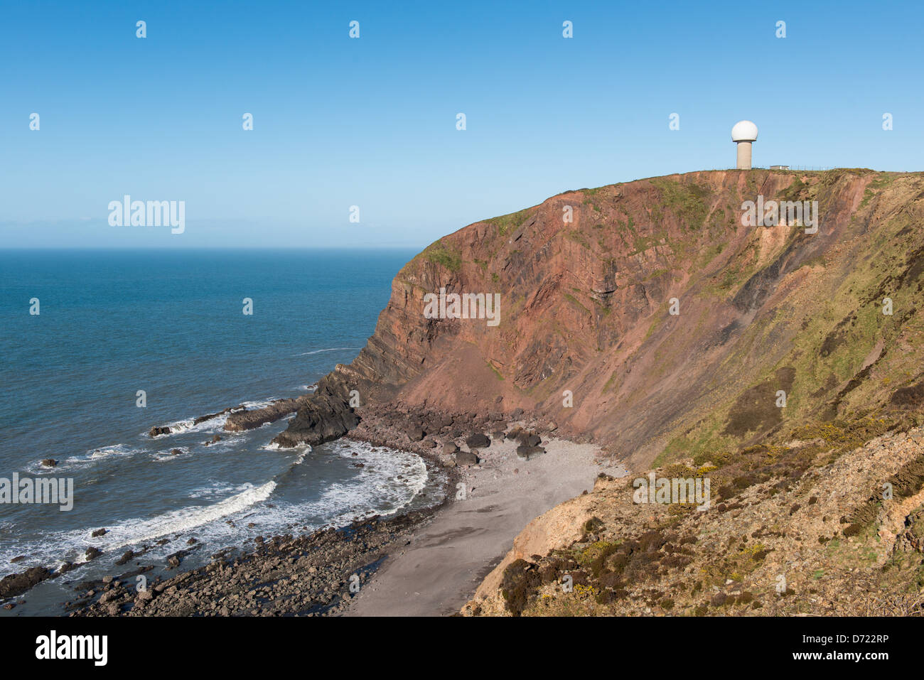 Hartland Point, North Devon coast with the air traffic control rotor ...