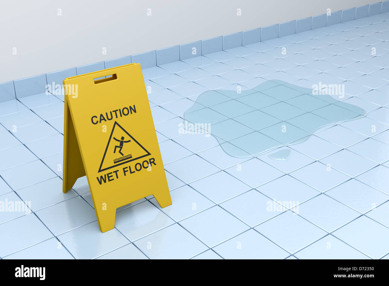 Wet floor sign on tiled floor Stock Photo - Alamy
