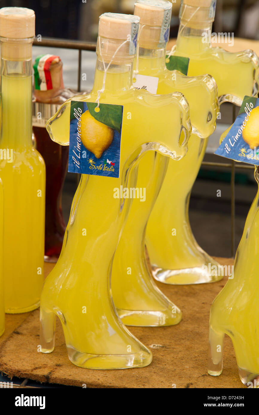 Limoncello bottles, Italian typical liquor Stock Photo - Alamy