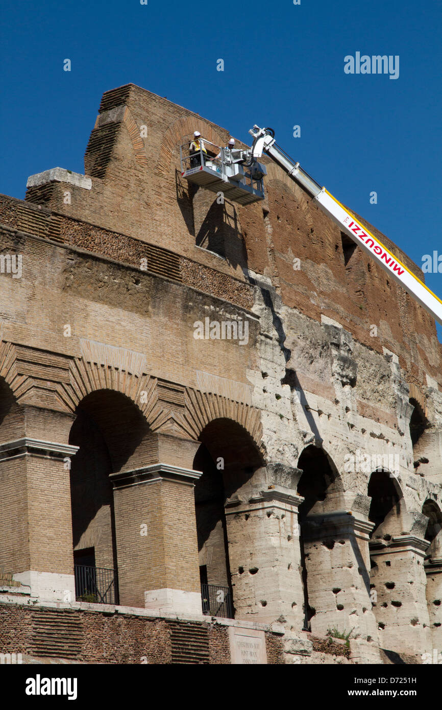 Colosseum Rome Italy roman forum aerial platform workers Stock Photo ...