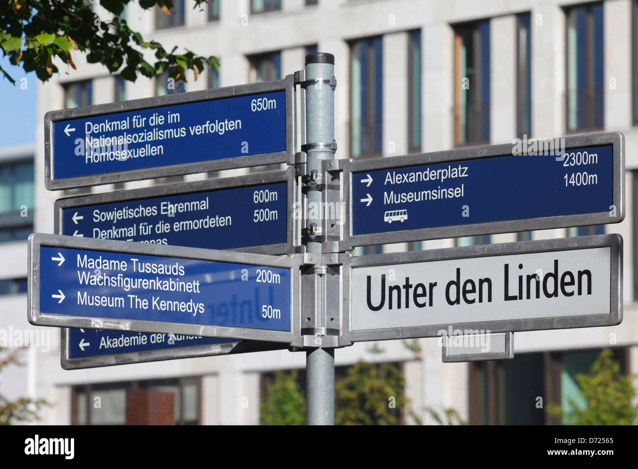 Berlin, Germany, signs for tourist destinations and street sign on ...