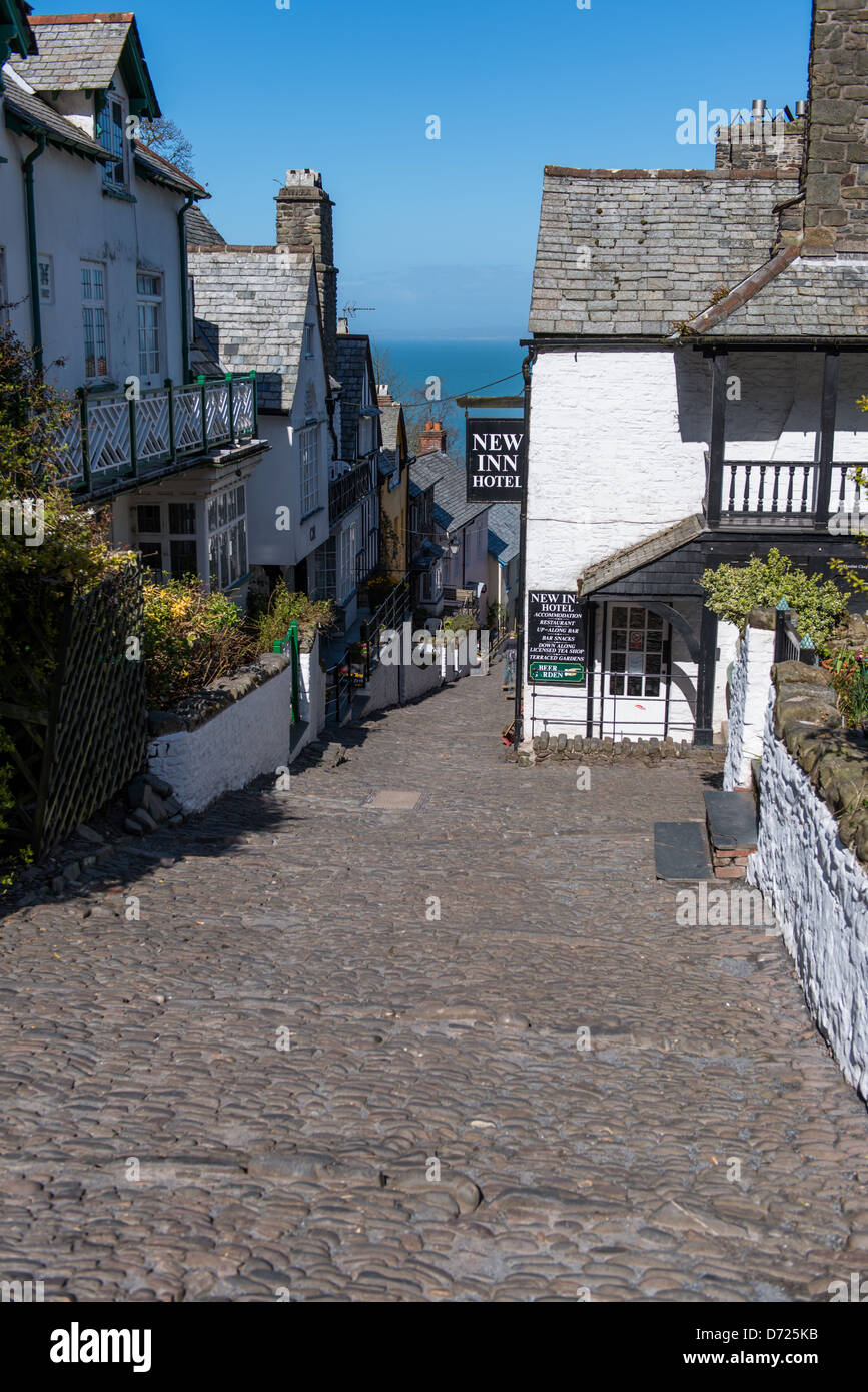 Clovelly, North Devon, England. The top of the village looking down to ...