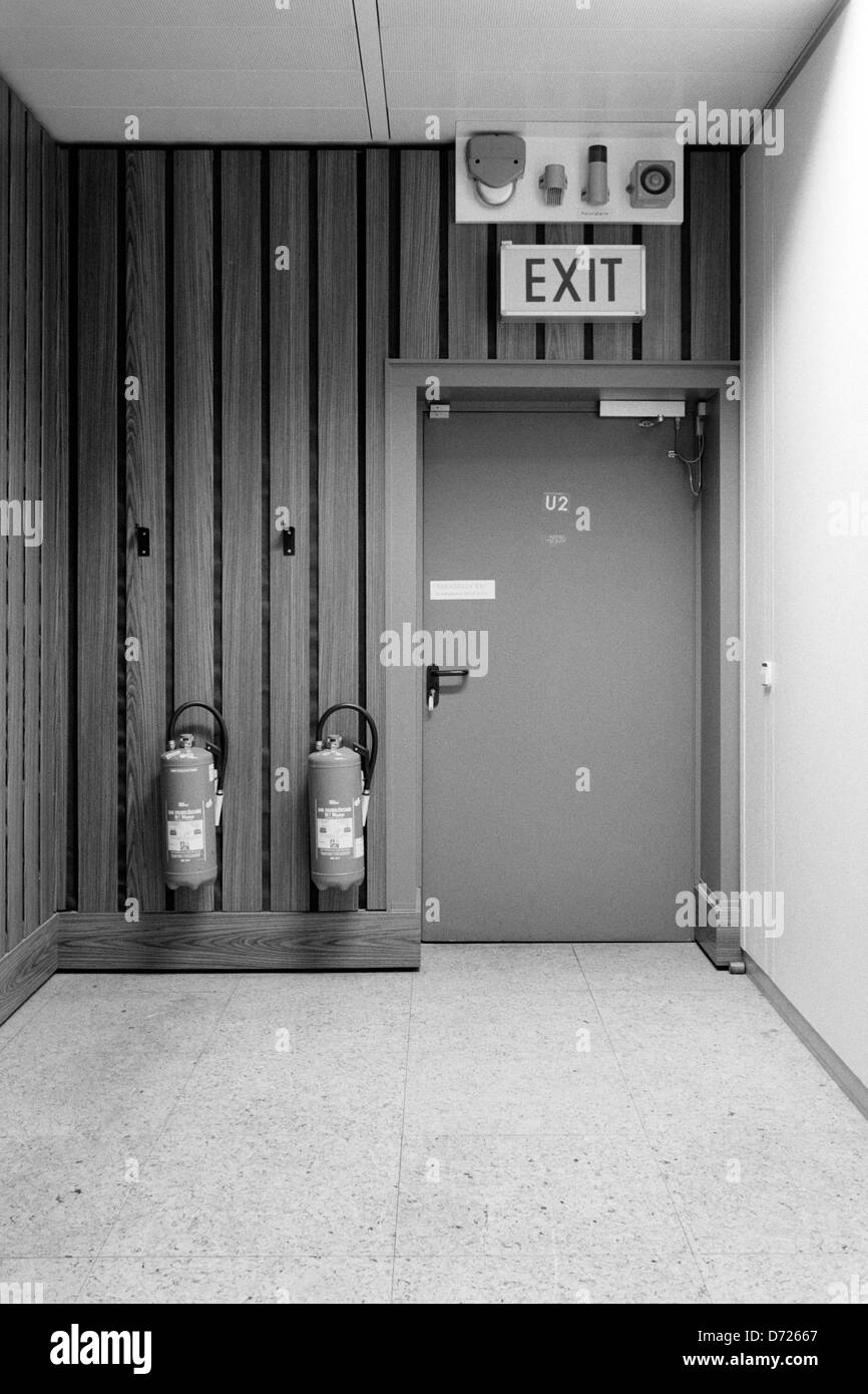 American fire exit sign Black and White Stock Photos & Images - Alamy