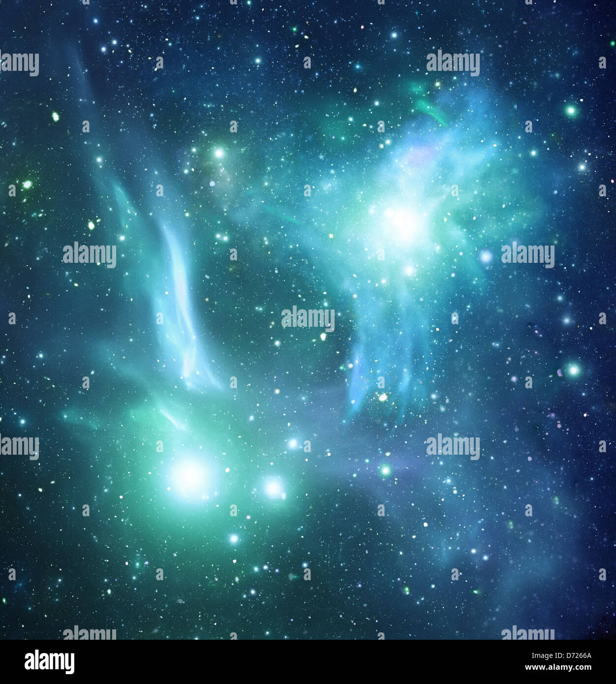 Two cyan space galaxy on stars sky Stock Photo - Alamy