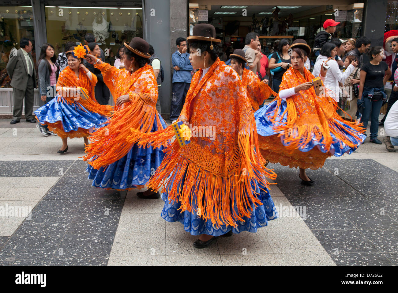 Traditional dancers in front of La Catedral in Lima, Peru during Dia de ...