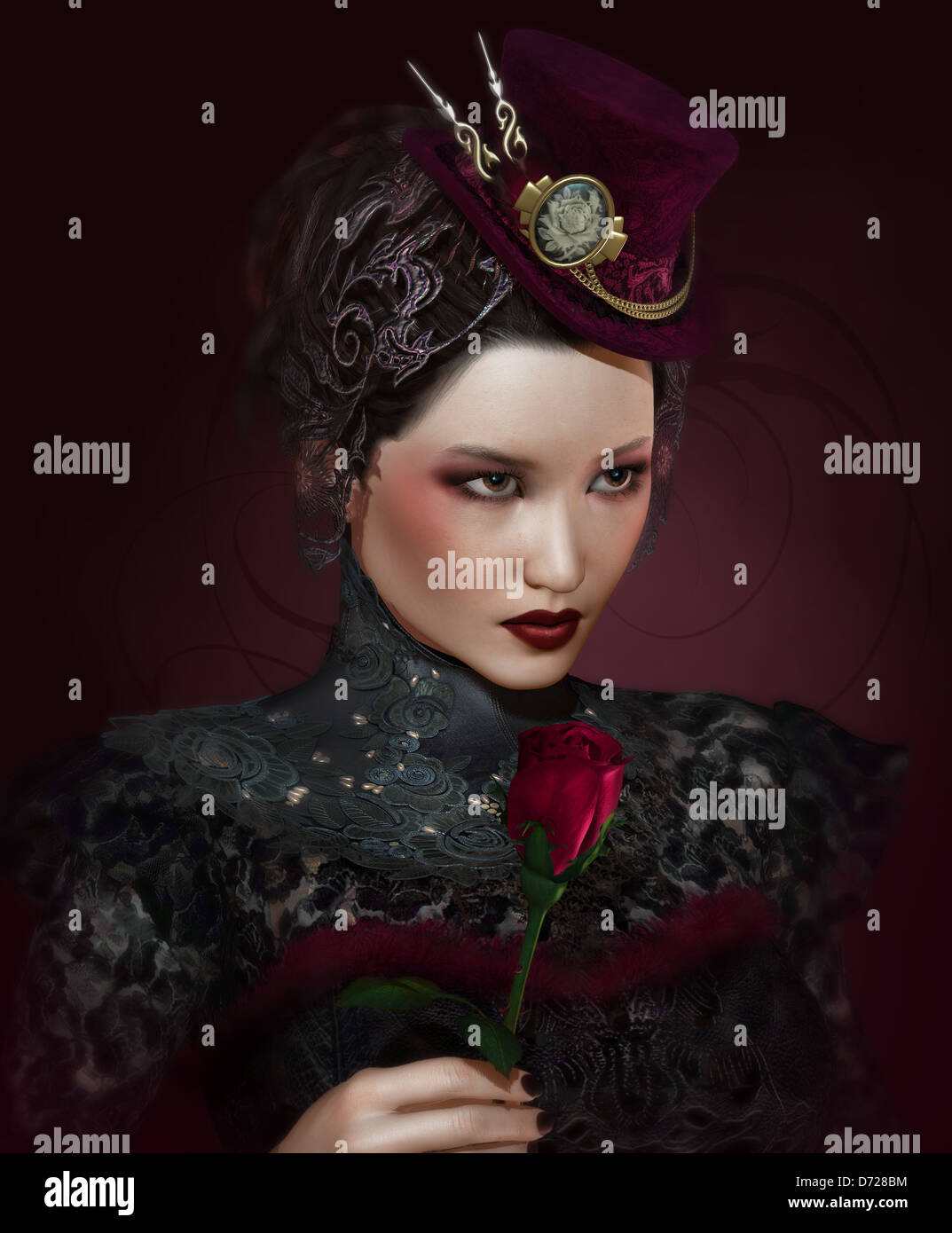 a portrait of a lady with a rose Stock Photo - Alamy