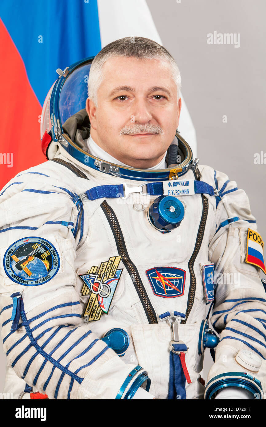 Portrait in spacesuit of Russian cosmonaut Fyodor Yurchikhin member of ...
