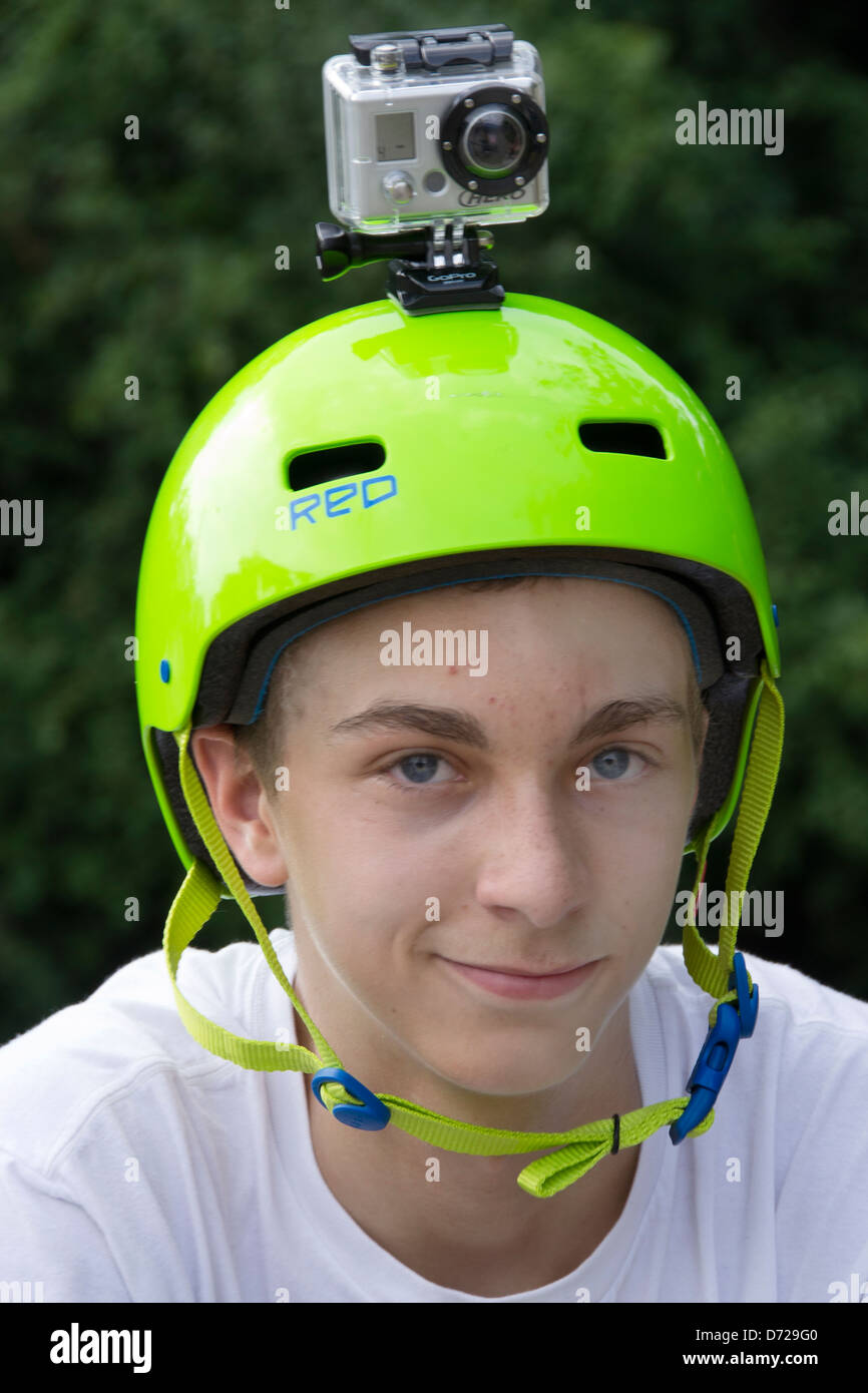 boy with camera on head Stock Photo - Alamy