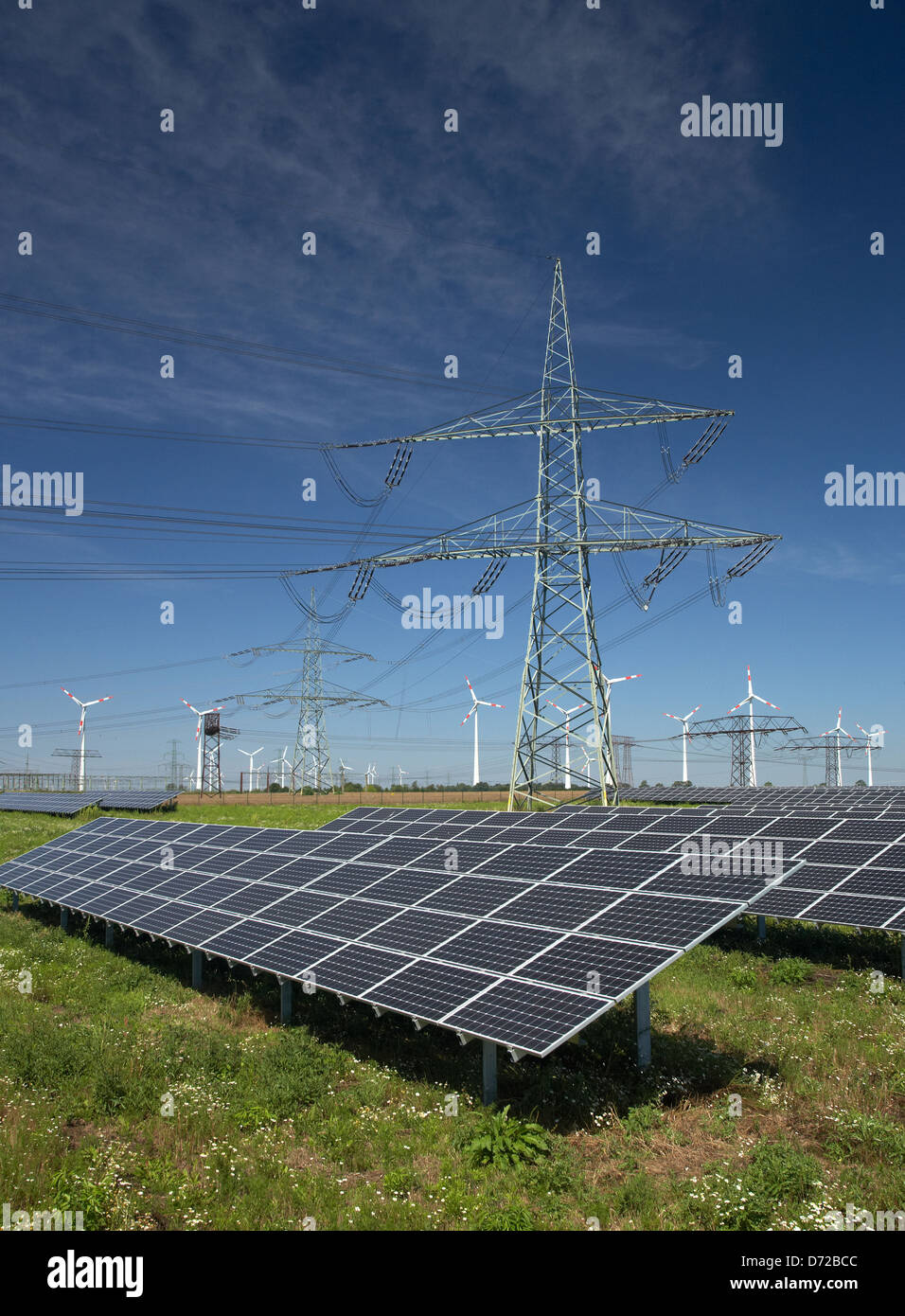 Wustermark, Germany, a solar farm and pylons Stock Photo - Alamy