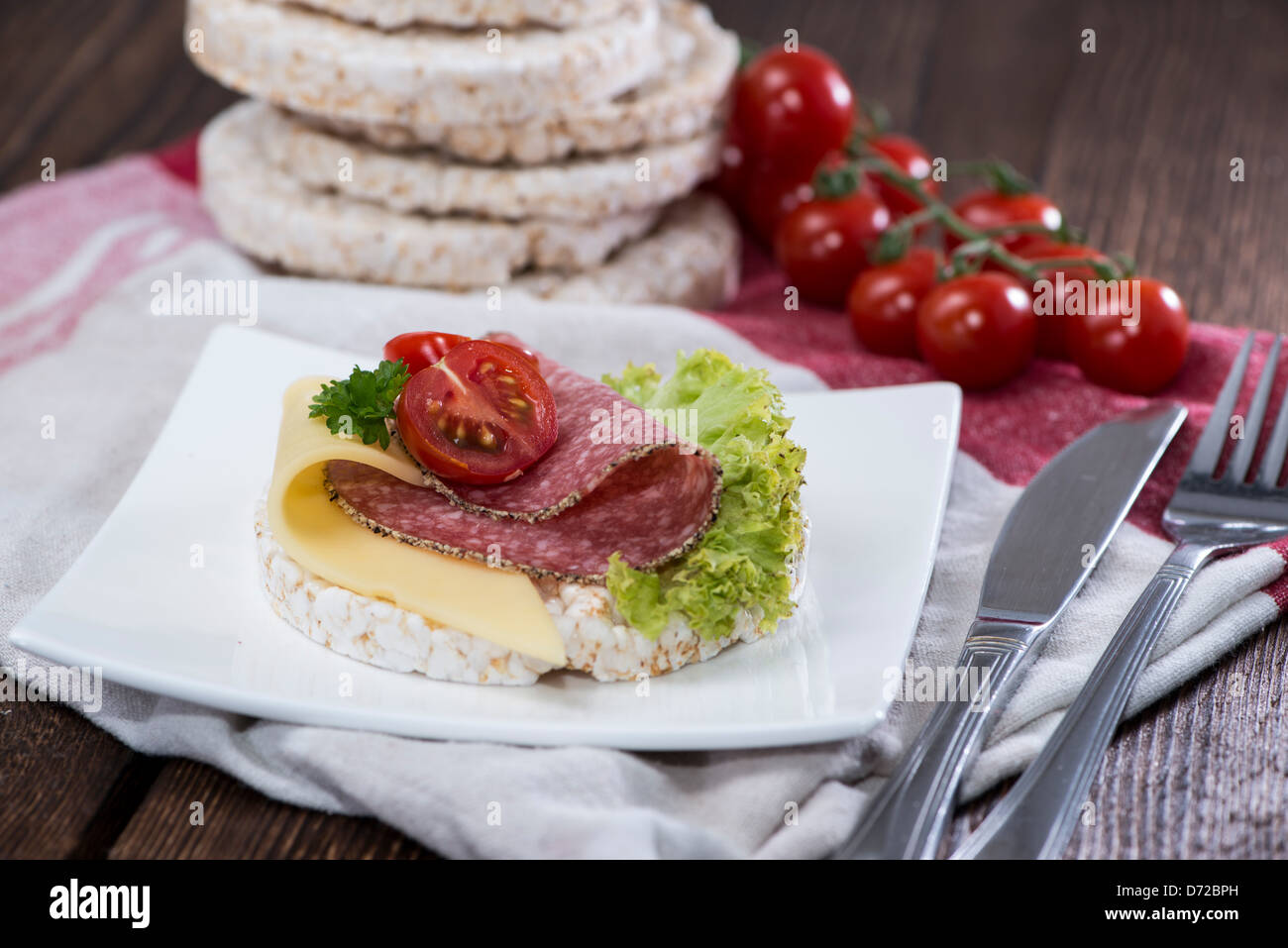 Diet food (rice cakes with healthy topping on a plate Stock Photo - Alamy