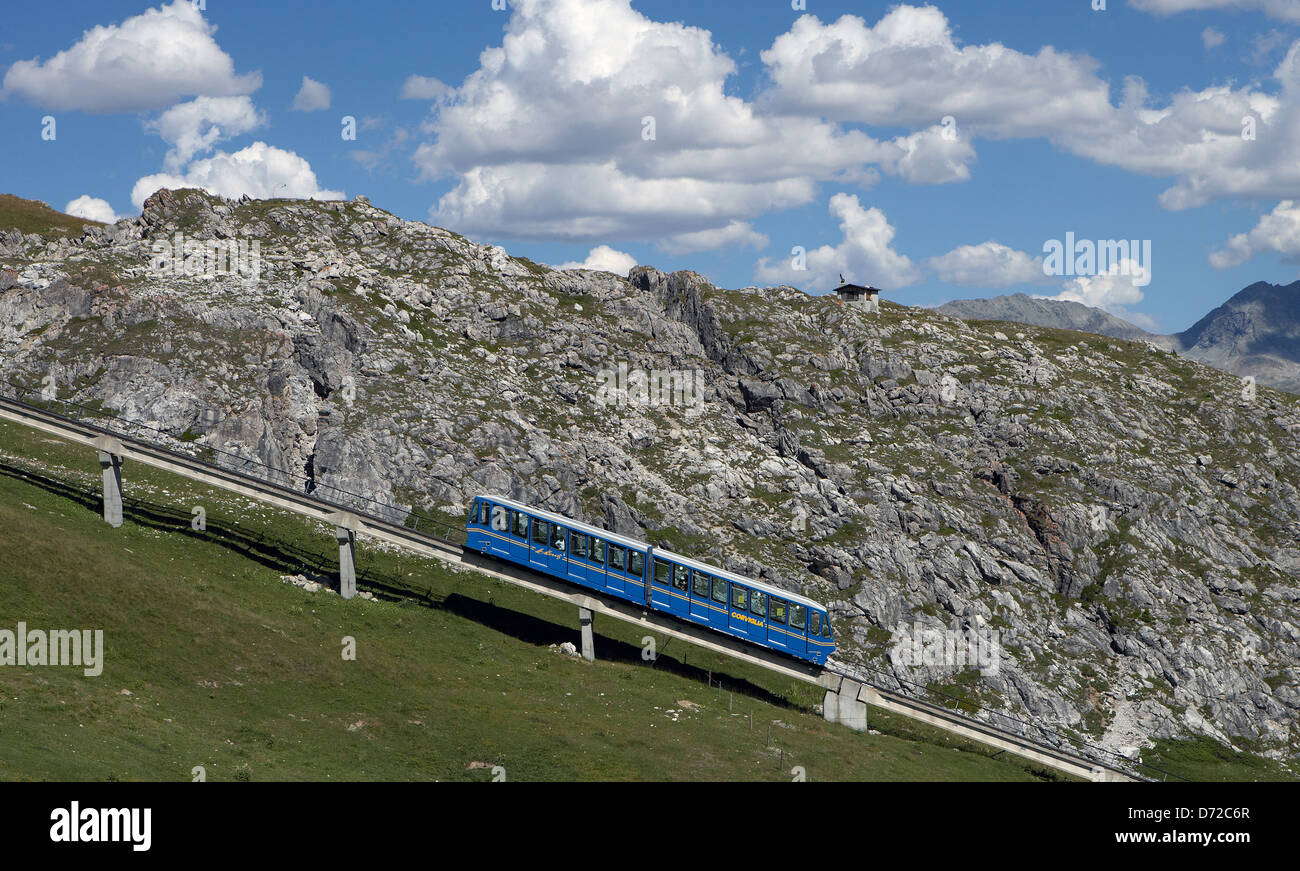 Saint Moritz, Switzerland, the funicular Chantarella - Corviglia Stock ...