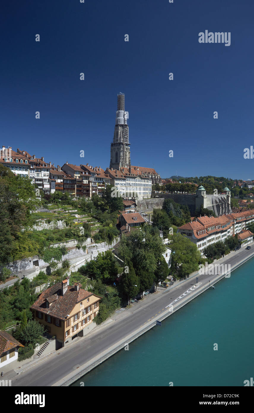 Bern, Switzerland, overlooking the Tower of Muenster and the old town ...
