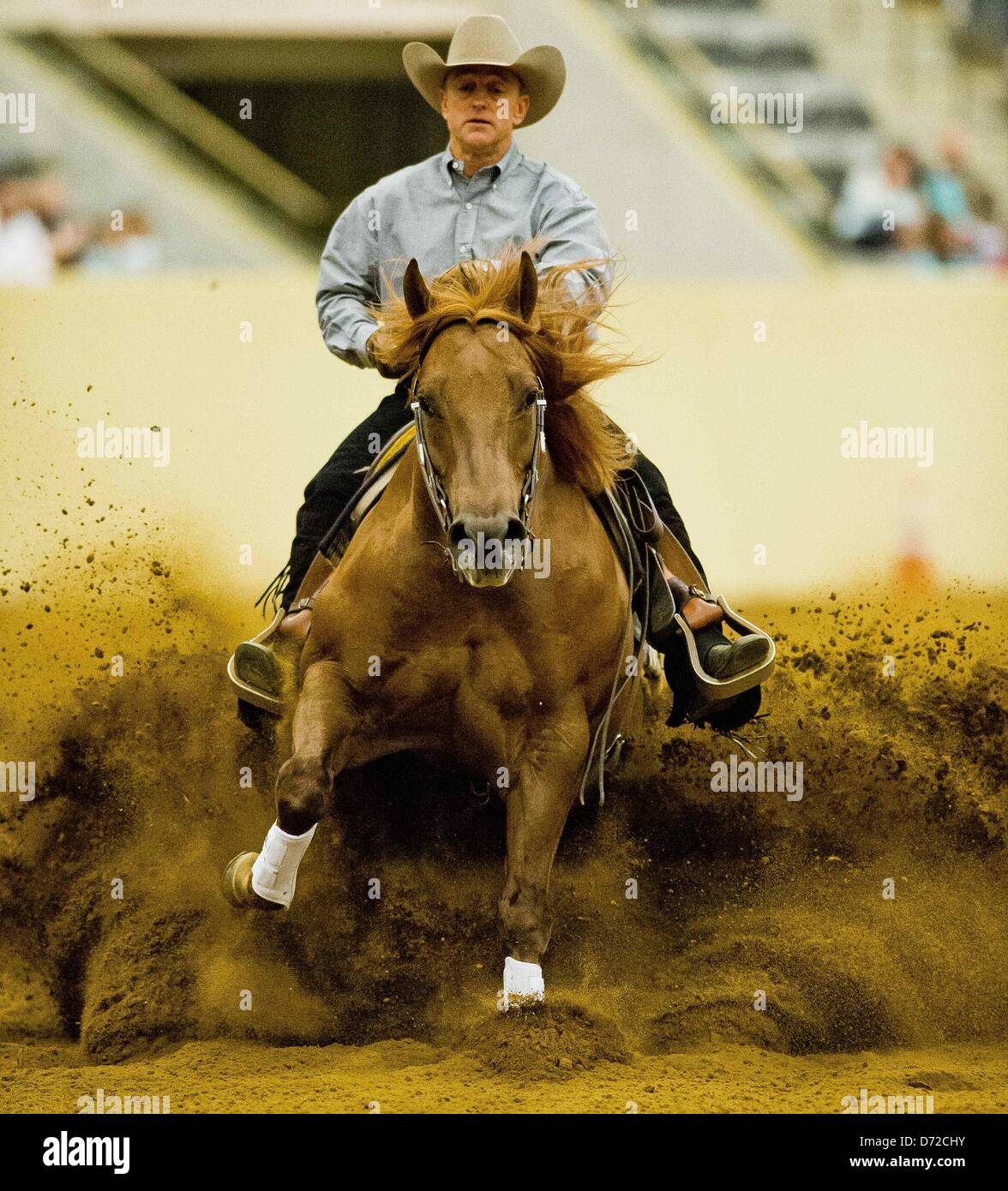Lexington, Kentucky, U.S. April 26, 2013. LIL MAGNUM JESSIE, ridden by Casey Hinton (USA ...
