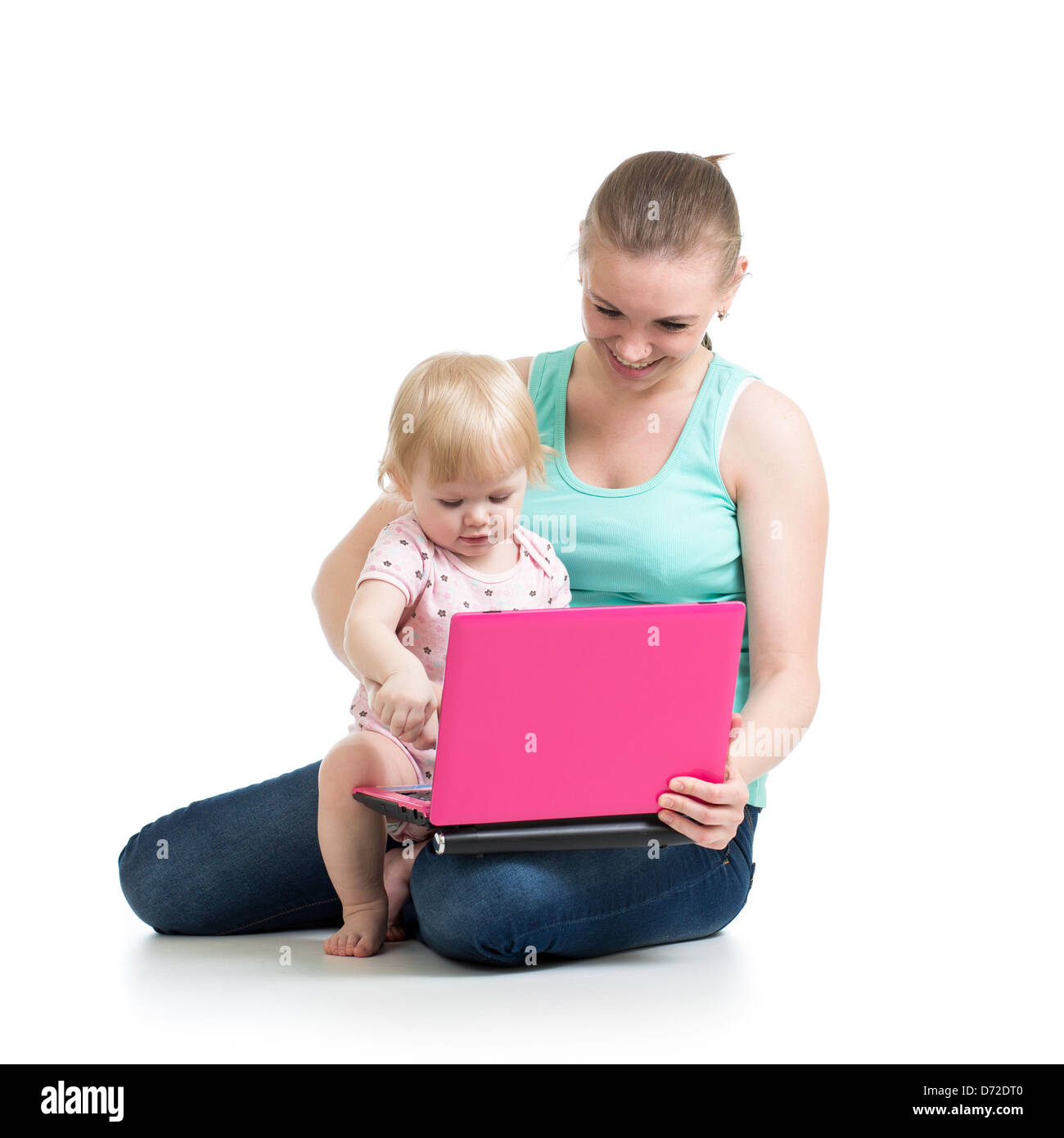 mother and child working at laptop Stock Photo - Alamy