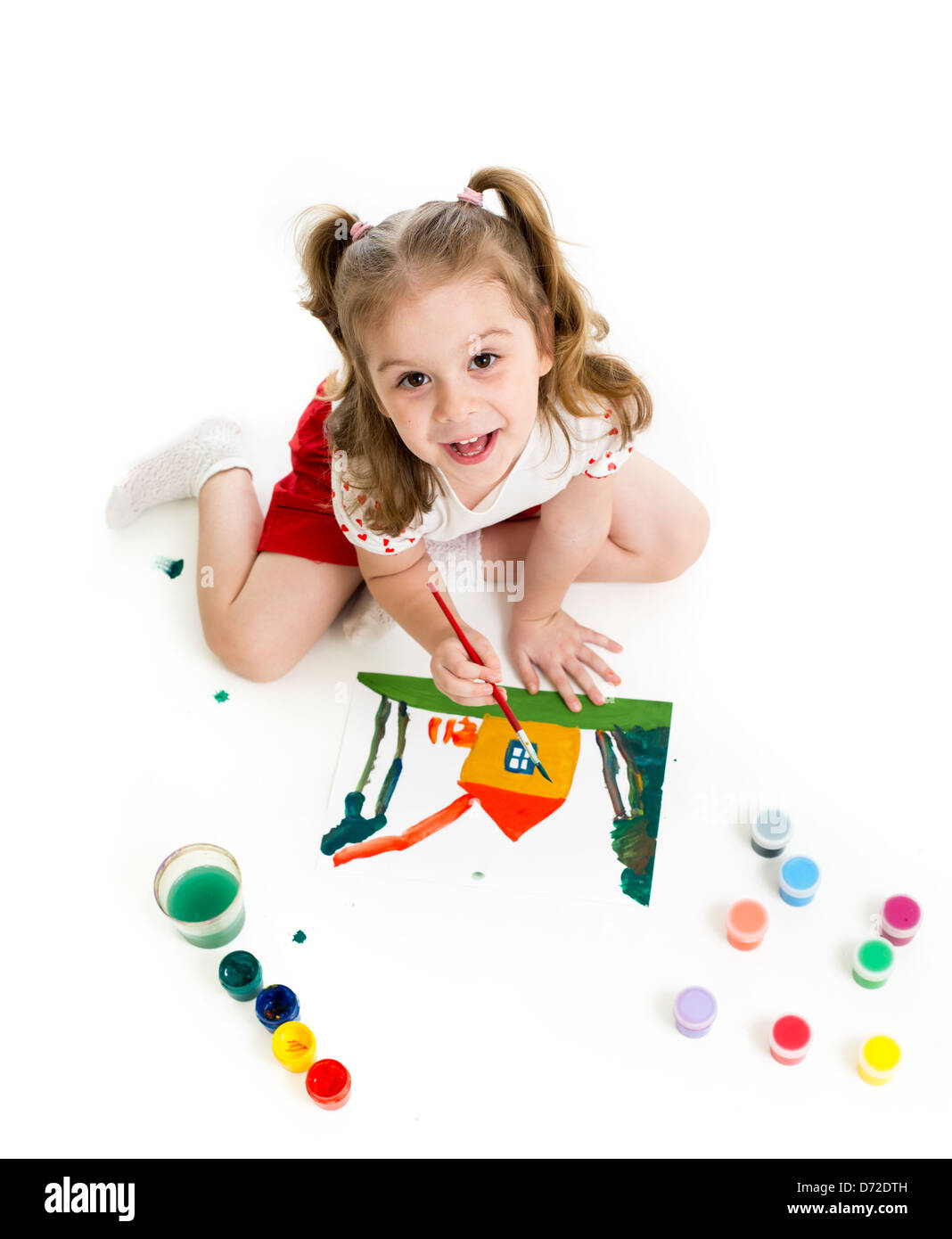 Cute kid drawing and painting. Top view Stock Photo - Alamy