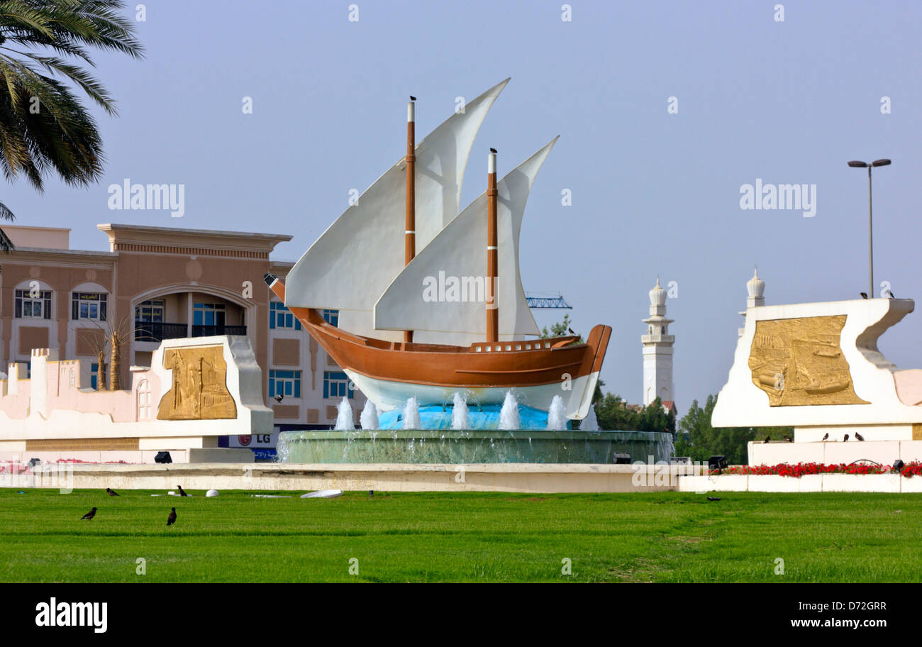 Replica of a Sailing Dhow in the center of the Kuwait Roundabout in ...