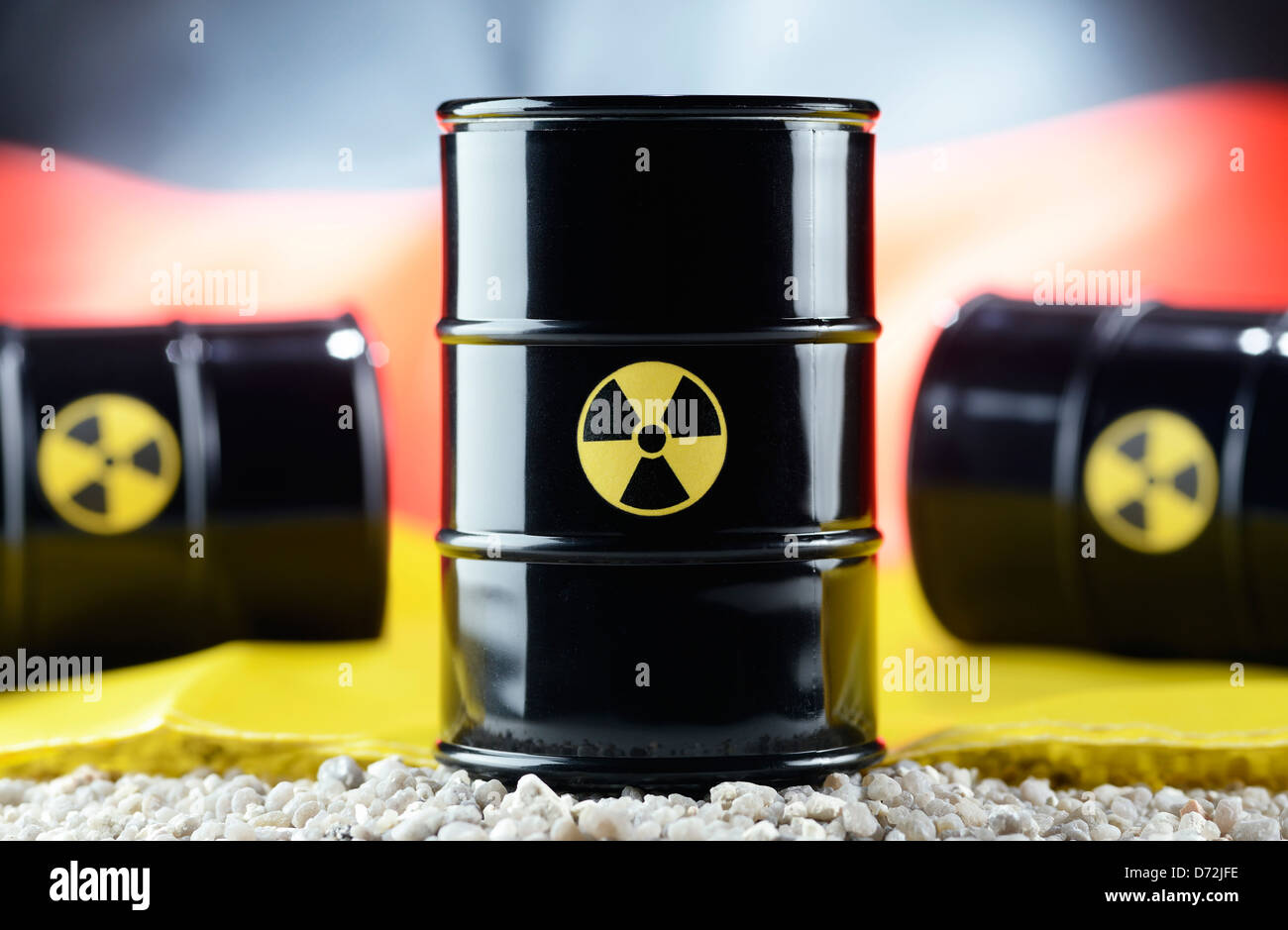 Three nuclear waste barrels before a Germany flag Stock Photo - Alamy