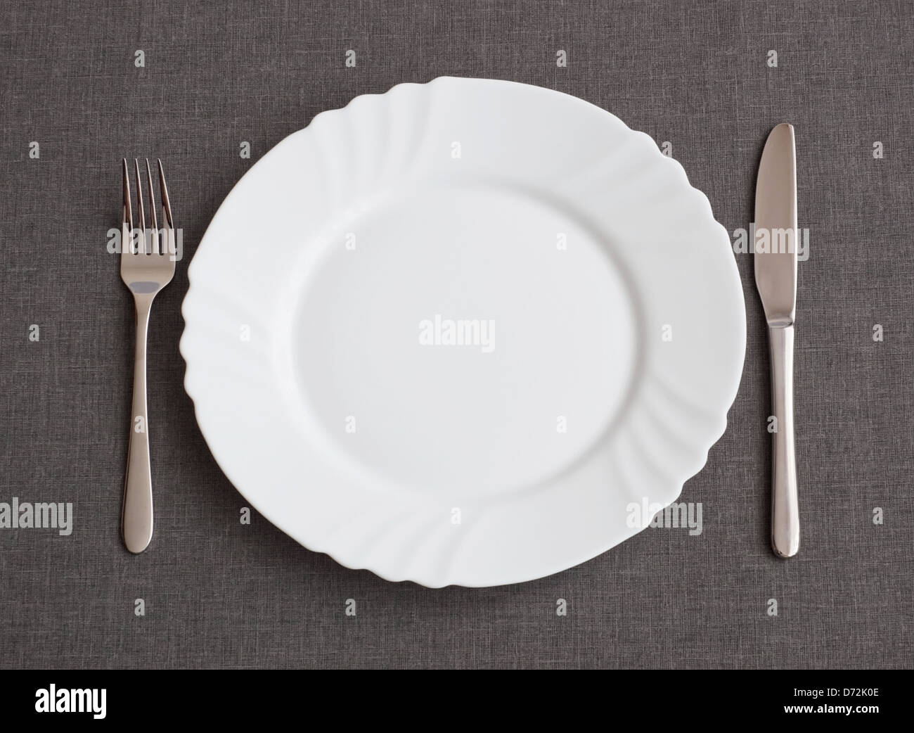 Set of utensil for dinner: plate, fork and knife Stock Photo - Alamy